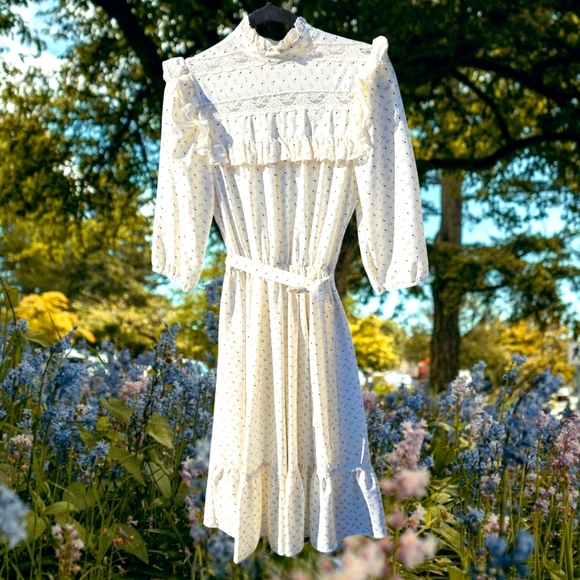 Vintage | Dresses | Vintage Cottagecore Lace Floral Midi Modest Dress W ...